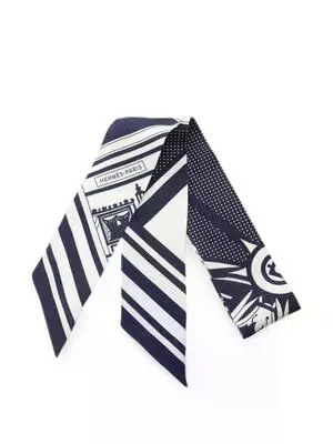 Hermès 2010s Washington's Carriage Twilly Ribbon Scarf - Blue