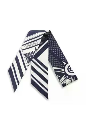 Hermès 2010s Washington's Carriage Twilly Ribbon Scarf - Blue