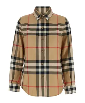 Burberry Long Sleeved Checked Shirt - Nude