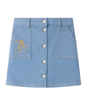 Bonpoint Dexie Embroidered Denim Skirt In Organic Cotton - Gray-blue