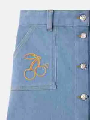 Bonpoint Dexie Embroidered Organic Cotton Denim Skirt