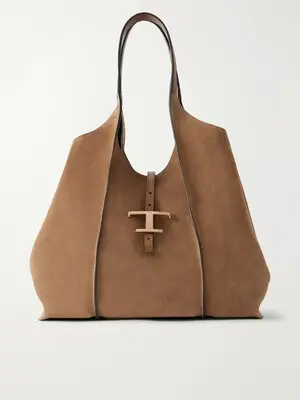 TOD'S Tod's T Timeless Suede Shoulder Bag Neutrals