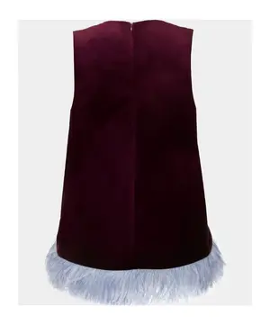 La DoubleJ La Scala" Velvet Top With Feather Trim - Brown