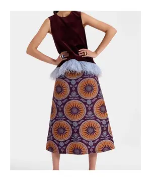 La DoubleJ La Scala" Velvet Top With Feather Trim - Brown