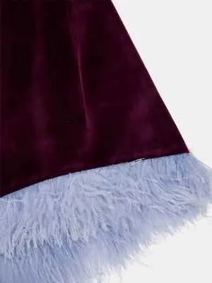 La DoubleJ La Scala" Velvet Top With Feather Trim - Brown