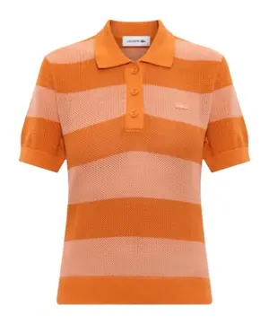 Lacoste Striped Knit Polo Shirt - Orange