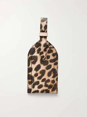 Smythson Panama Leopard-print Leather Luggage Tag