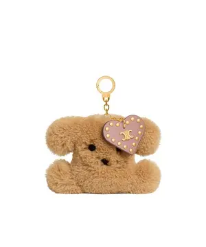 Celine Triomphe Pom-pom Charm In Embroidered Shearling And Calfskin