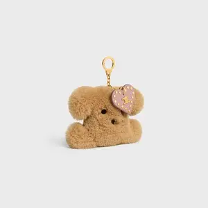 Celine Triomphe Pom-pom Charm In Embroidered Shearling And Calfskin