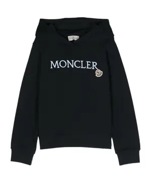 Moncler Logo Embroidered Hoodie - Midnight Blue