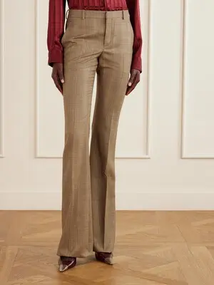 Saint Laurent Prince Of Wales Checked Virgin Wool Flared Trousers