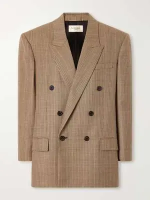 Saint Laurent Double-breasted Prince Of Wales Wool Blazer - Brown