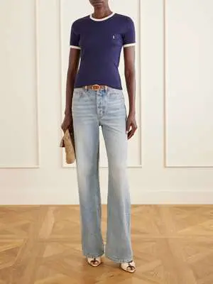 Saint Laurent Cassandre-embroidered Cotton-jersey T-shirt