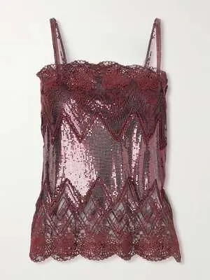 Rabanne Lace-trimmed Chainmail Camisole - Purple
