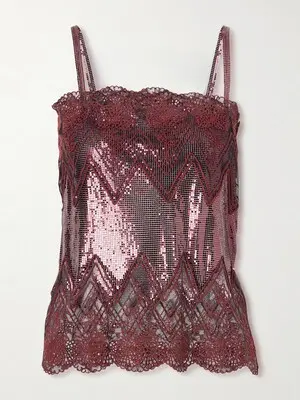 Rabanne Lace-trimmed Chainmail Camisole - Purple