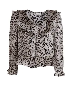 Rixo Atlas Ruffled Hem Printed Blouse - Potblack