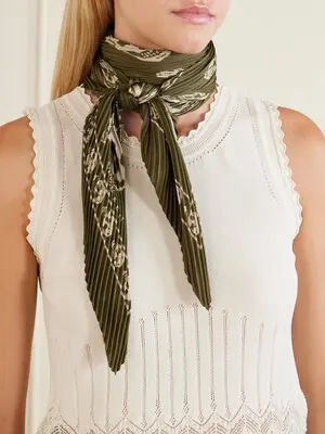 Alexander McQueen Printed Plissé Silk-satin Scarf