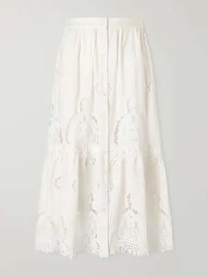MIGUELINA Carolina Guipure Lace-trimmed Cotton-blend Maxi Skirt