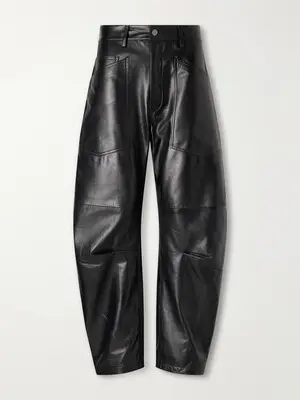 NILI LOTAN Shon Leather Barrel-leg Pants - Blue