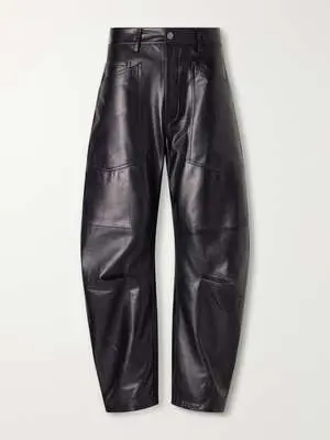 NILI LOTAN Shon Leather Barrel-leg Pants - Navy