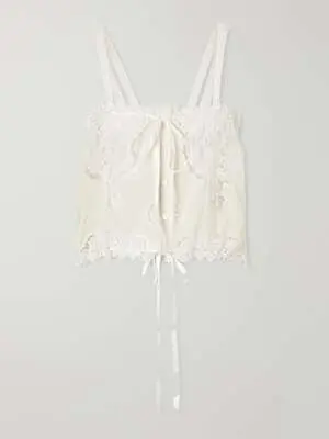 Miguelina Palmer Cropped Guipure Lace-trimmed Cotton-blend Top - Cream