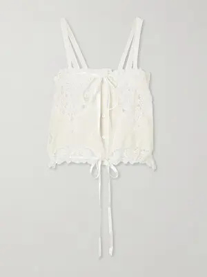 MIGUELINA Miguelina Palmer Cropped Guipure Lace-Trimmed Cotton-Blend Top