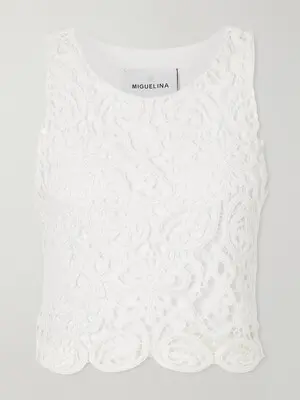 MIGUELINA MIGUELINA Rosi Cropped Guipure Lace-Trimmed Cotton-Jersey Top