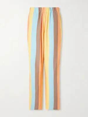 MARRAKSHI LIFE Palazzo Striped Cotton-blend Straight-leg Pants - Orange