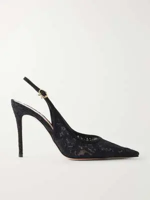 GIANVITO ROSSI Sofia 95 Leather-trimmed Lace Slingback Pumps - Black
