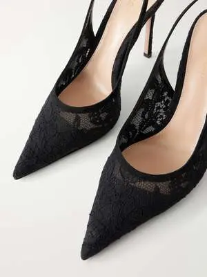 GIANVITO ROSSI Sofia 95 Leather-trimmed Lace Slingback Pumps