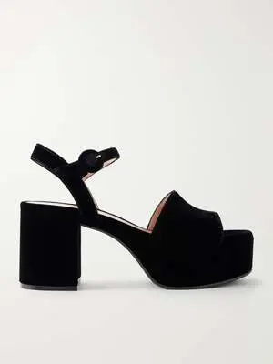 GIANVITO ROSSI Carol Velvet Platform Open-toed Sandal - Black