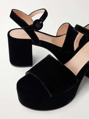 GIANVITO ROSSI Carol Velvet Platform Open-toed Sandal