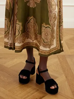 GIANVITO ROSSI Velvet Platform Open-toed Sandals With Buckled Ankle Straps