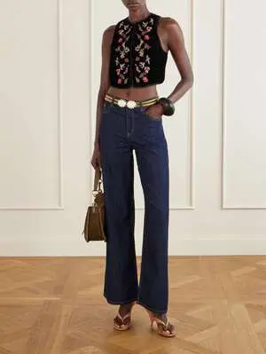 Etro Bead-embellished Cropped Velvet Vest