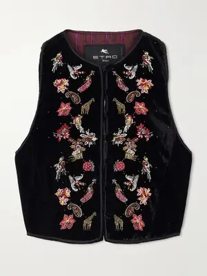 Etro Embellished Cropped Velvet Vest - Black