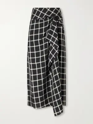 Erdem Checked Crinkled-satin Midi Skirt
