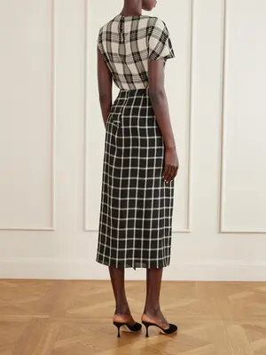 Erdem Checked Crinkled-satin Midi Skirt
