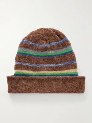 MAISON MARGIELA Stripped Cotton And Wool-blend Beanie - Brown