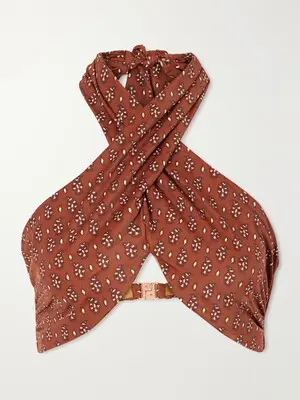 Johanna Ortiz Spice Printed Recycled Bikini Top - Brown