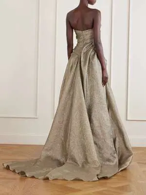 MARMAR HALIM Off-the-shoulder Draped Brocade Gown