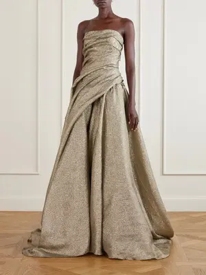 MARMAR HALIM Off-the-shoulder Draped Brocade Gown