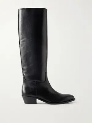 JUDE Den Leather Knee High Boots - Black