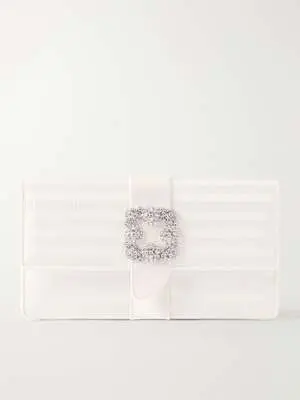 Manolo Blahnik Capri Crystal-embellished Silk-jacquard Clutch - White