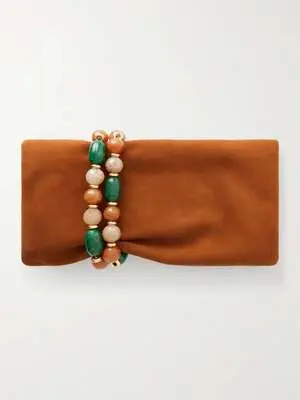 JIMMY CHOO Zandra Beaded Leather Shoulder Clutch - Tan