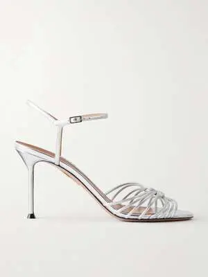AQUAZZURA Serenity 85 Knotted Metallic Leather Sandals - Silver