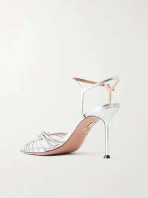 AQUAZZURA Serenity 85 Knotted Metallic Leather Sandals