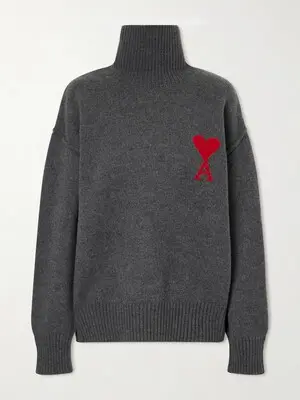 AMI Paris Oversized Intarsia Wool Turtleneck Sweater