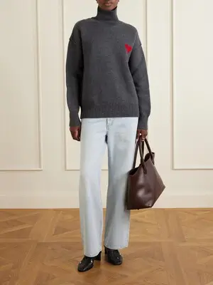 AMI Paris Oversized Intarsia Wool Turtleneck Sweater