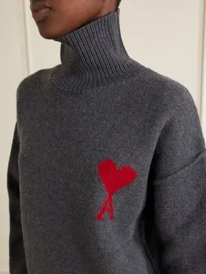 AMI Paris Oversized Intarsia Wool Turtleneck Sweater