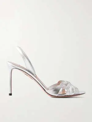 AQUAZZURA Ribbon Kiss 85 Crystals-embellished Leather Sandals - Silver